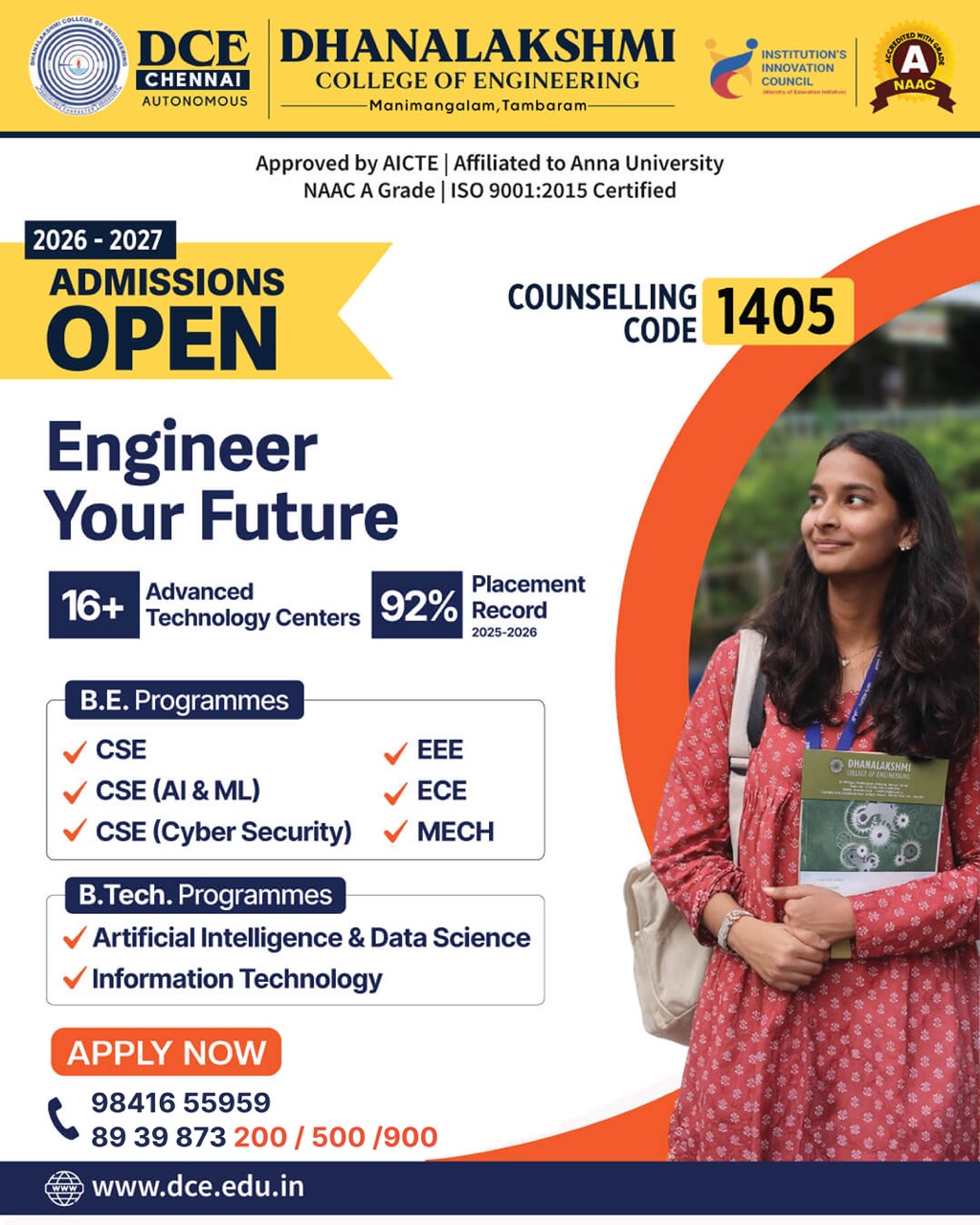 Admissions - DCE | Dhanalakshmi College of Engineering